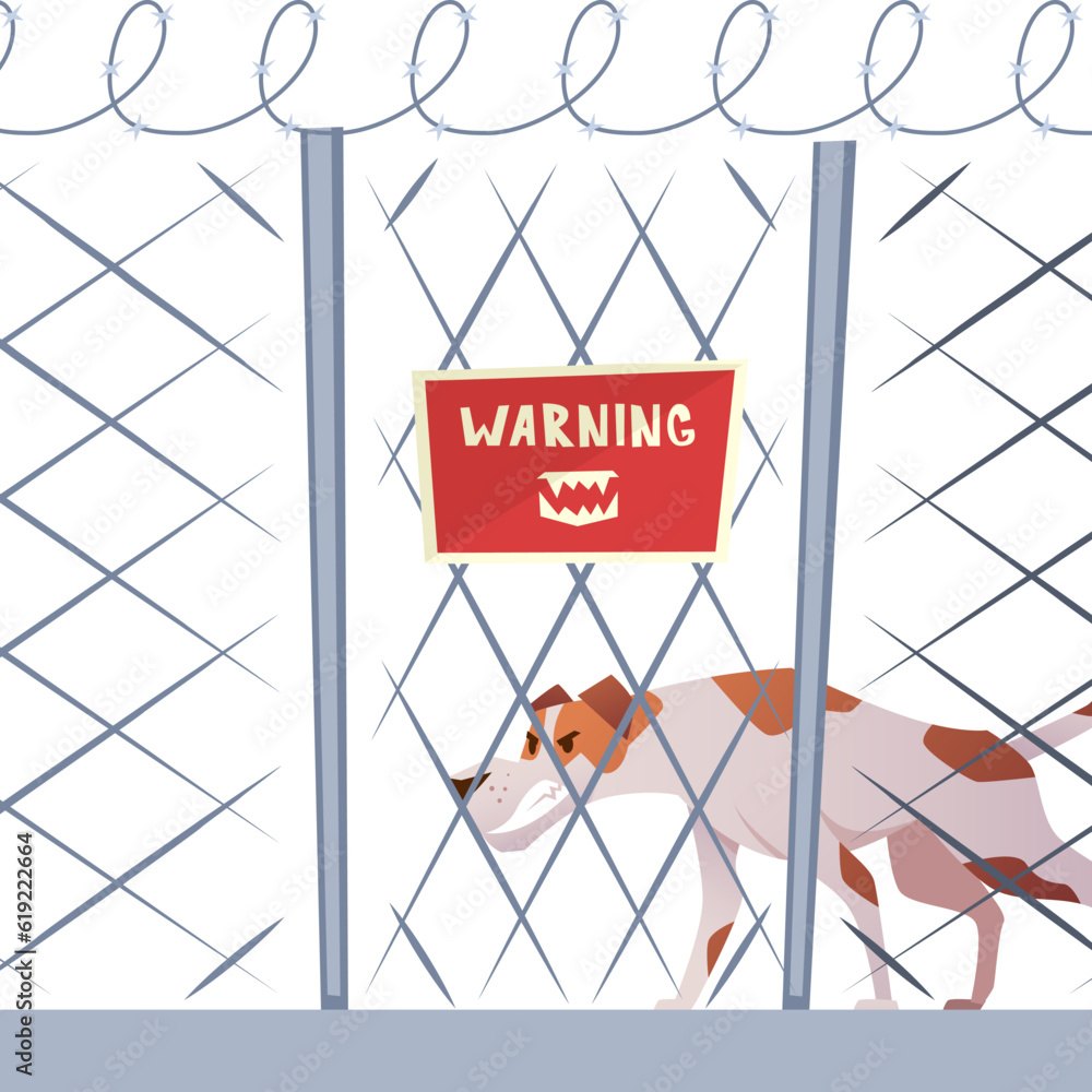 Angry dogs. warning aggressive animal guard the gate. Vector template ...