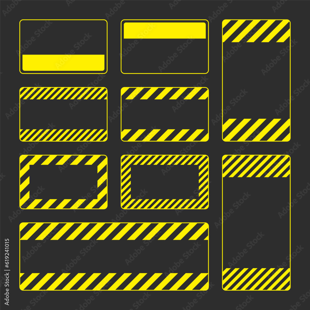 Various blank yellow warning signs with diagonal lines. Attention ...