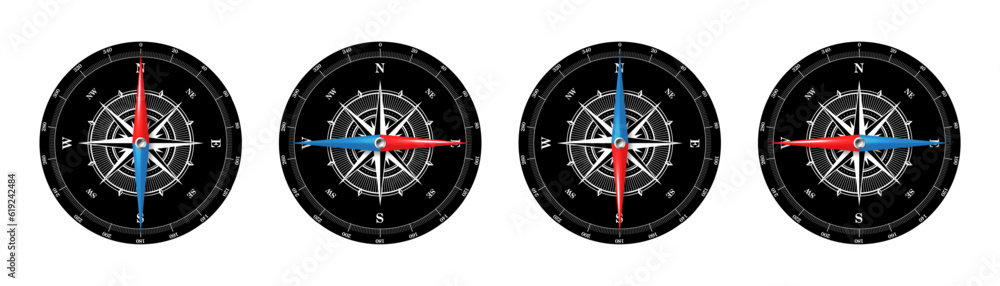 Marine compass, nautical wind rose with cardinal directions of North ...