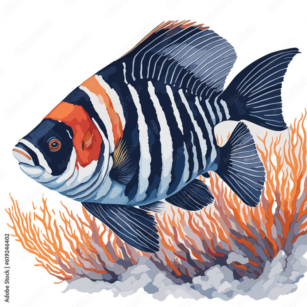 beautiful drawing of colored fishes, marine life, watercolor painting ...