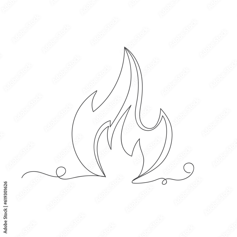 Fire flame continuous one line art isolated vector illustration. Stock ...