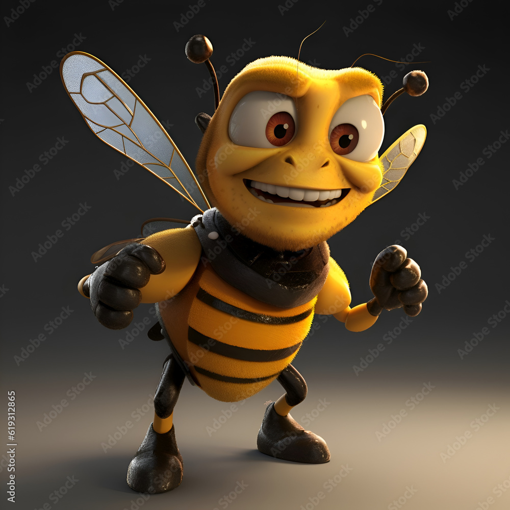 Cartoon bee with a smile on his face. 3d illustration Stock Photo ...