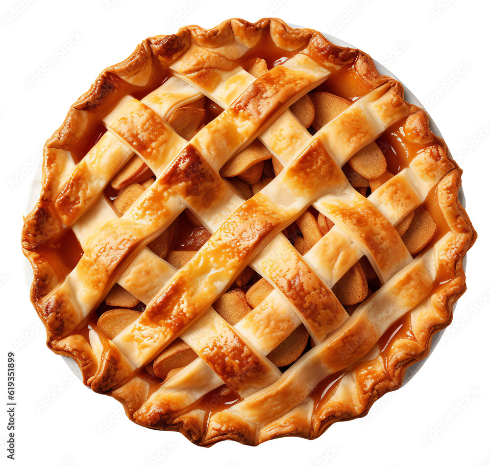Classic, traditional apple pie, top view. Isolated on transparent background. KI. Stock ...