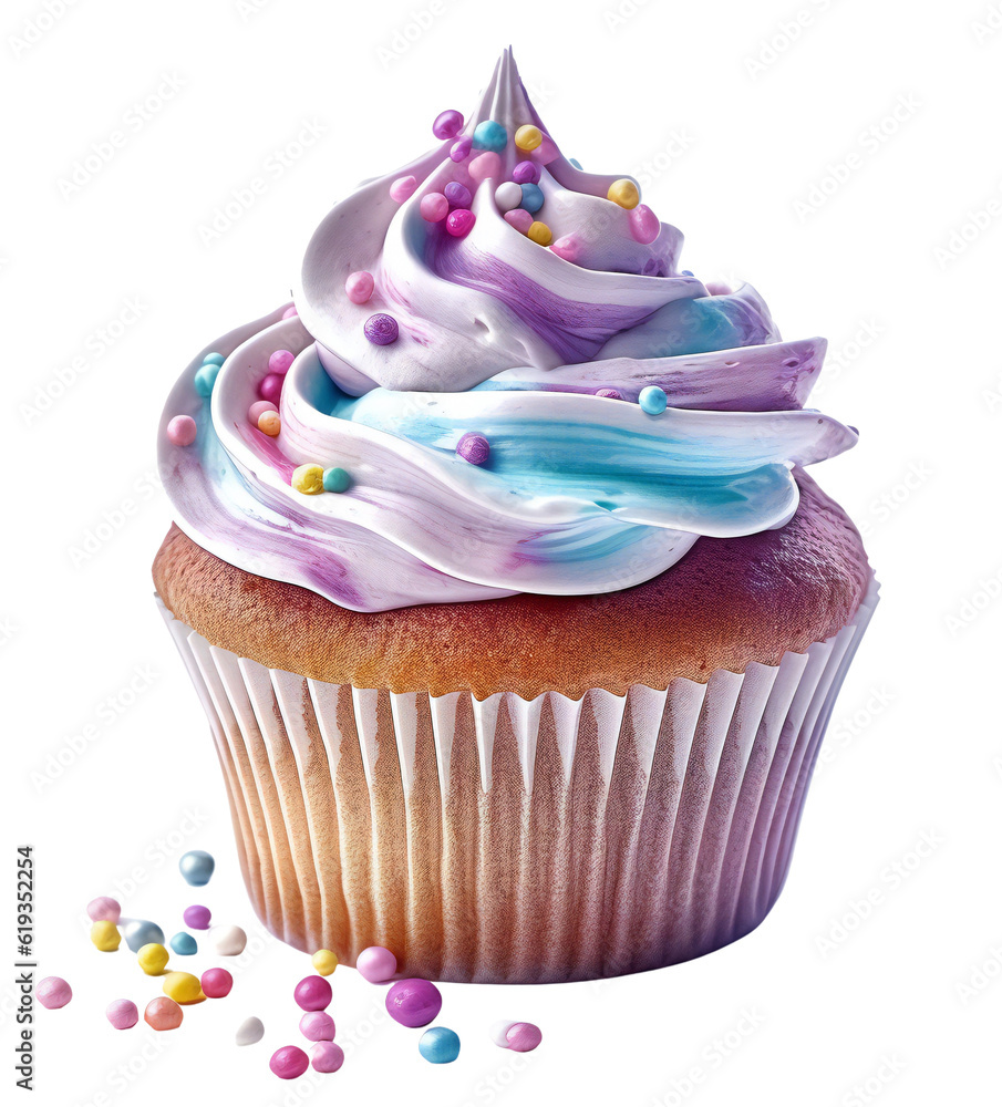 Pastel, watercolor cupcake with colorful confectionery sprinkles ...