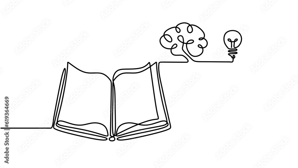 Book one line drawing, continuous vector education and literature with ...