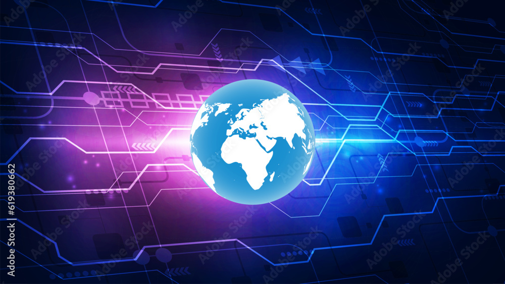 Abstract technology background with world map and circuit board. Vector ...