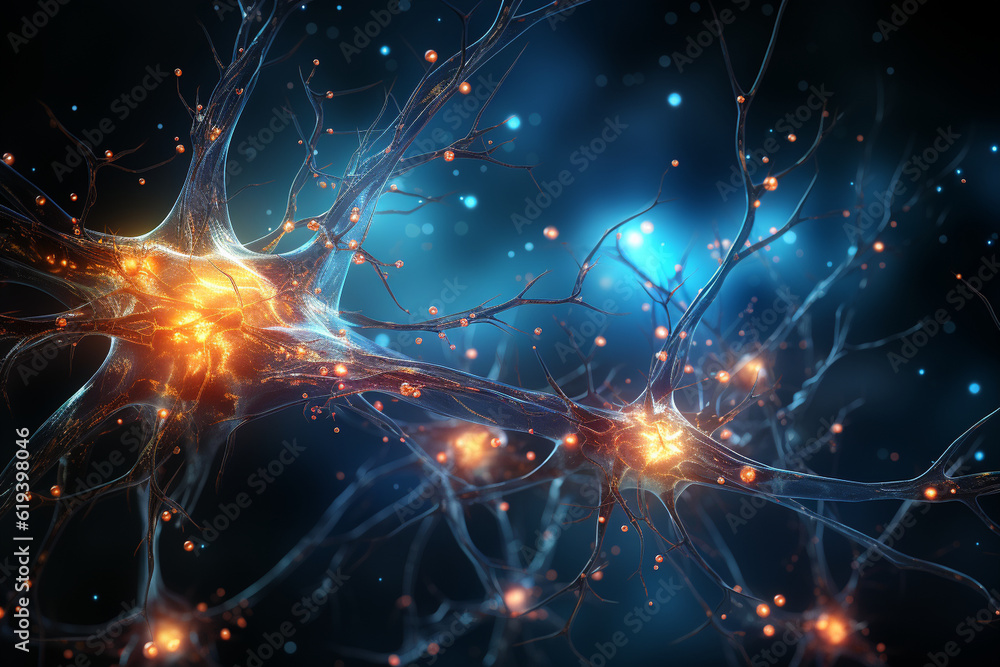 Visualization of a neuron cell with dendrites and axon, cytology ...