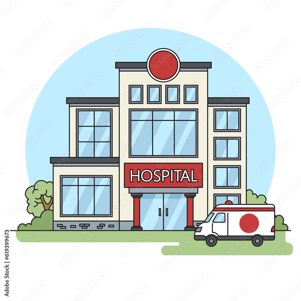 hospital building schematic raster illustration. Medical science ...