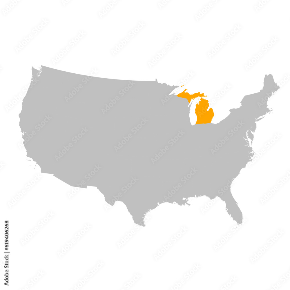 Vector map of the state of Michigan highlighted highlighted in bright ...
