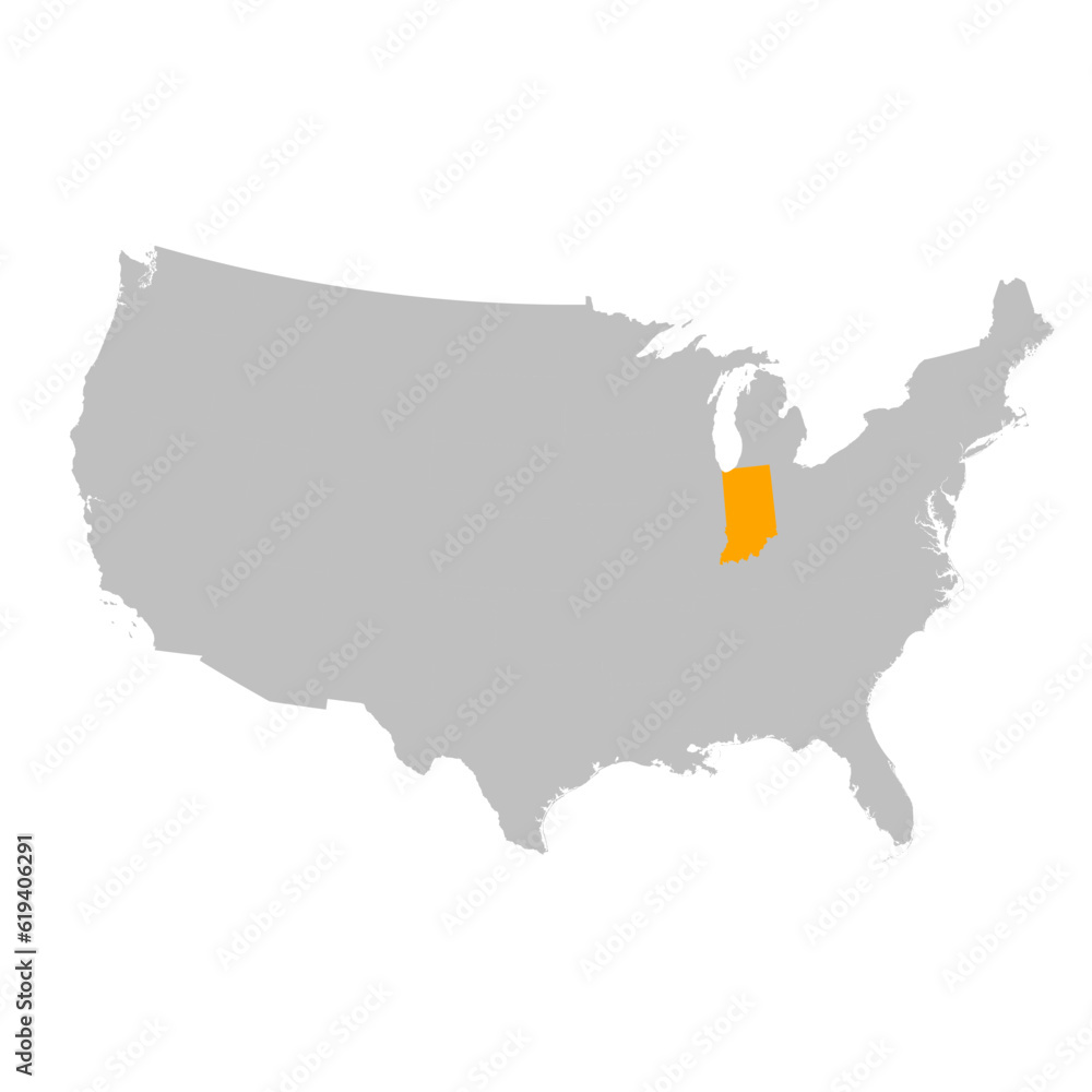 Vector map of the state of Indiana highlighted highlighted in bright ...