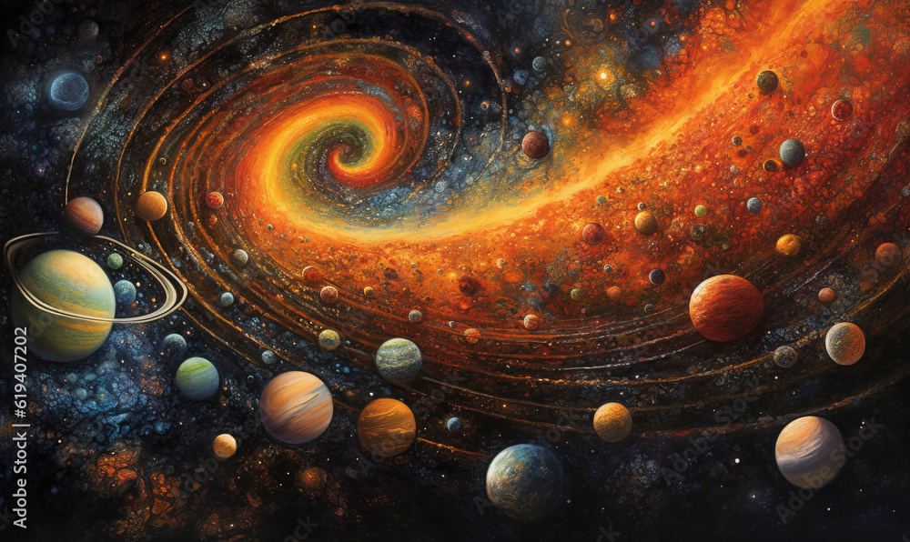 a painting of the solar system with its planets and sun. generative ai ...