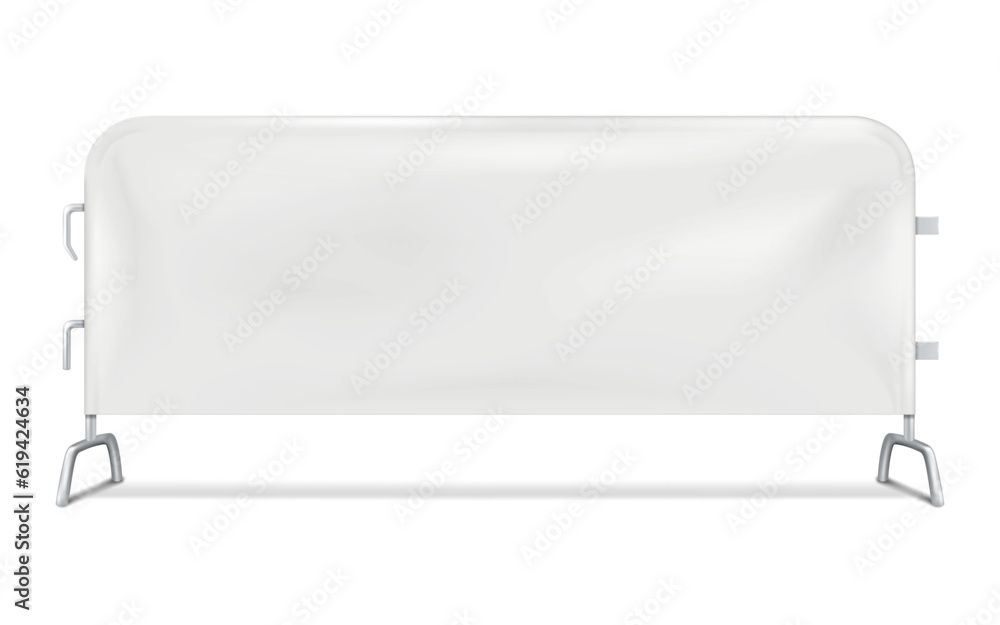 Blank white barricade advertising graphic cover on metal frame with ...