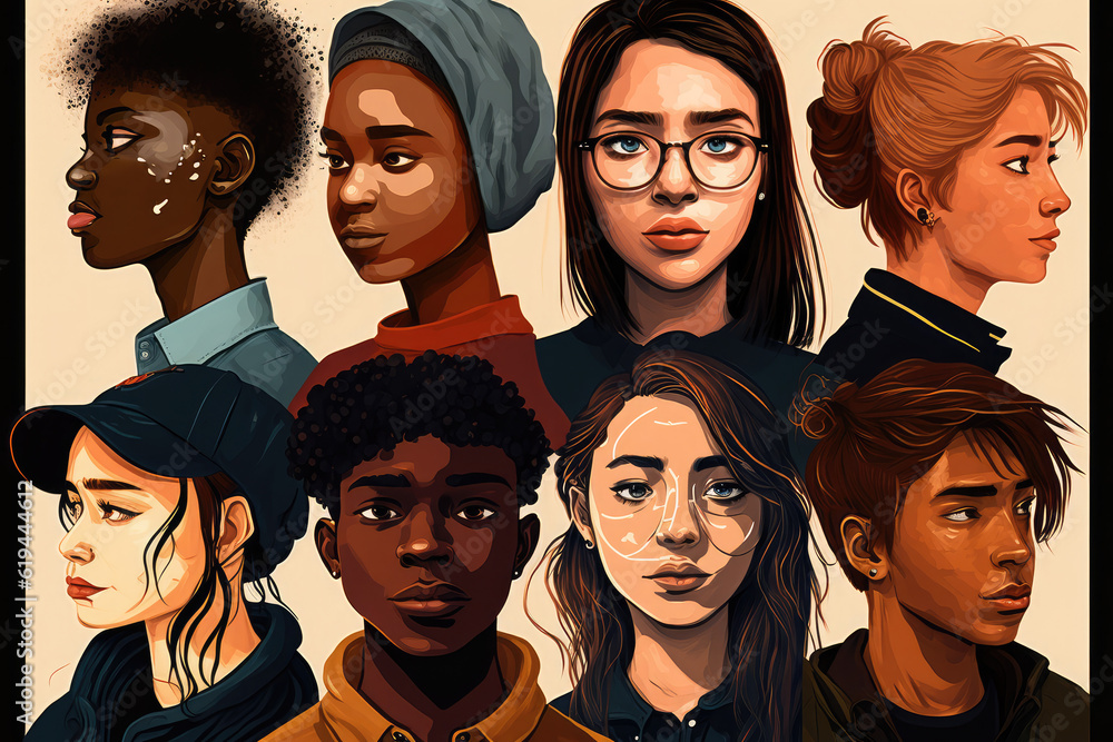 Illustration of diverse individuals representing Generation Z. The ...