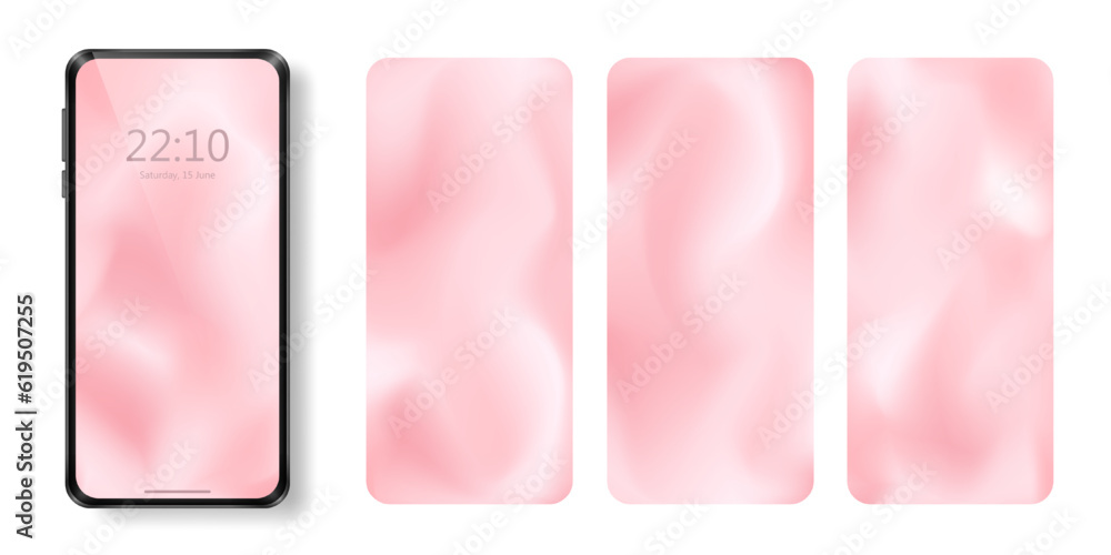 Design of pastel soft pink wavy screen wallpaper for mobile phone. Set ...