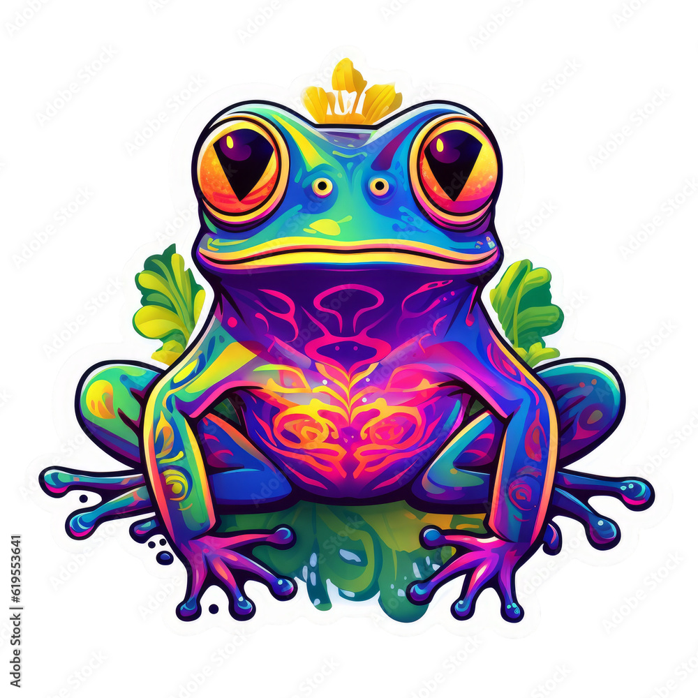 Psychedelic Frog Clipart, Poison Frog Sticker, Magic Frog, Multicolored ...