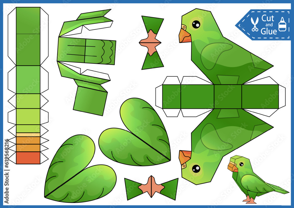 Kids paper craft template. Education game. Cut and glue a paper 3d ...