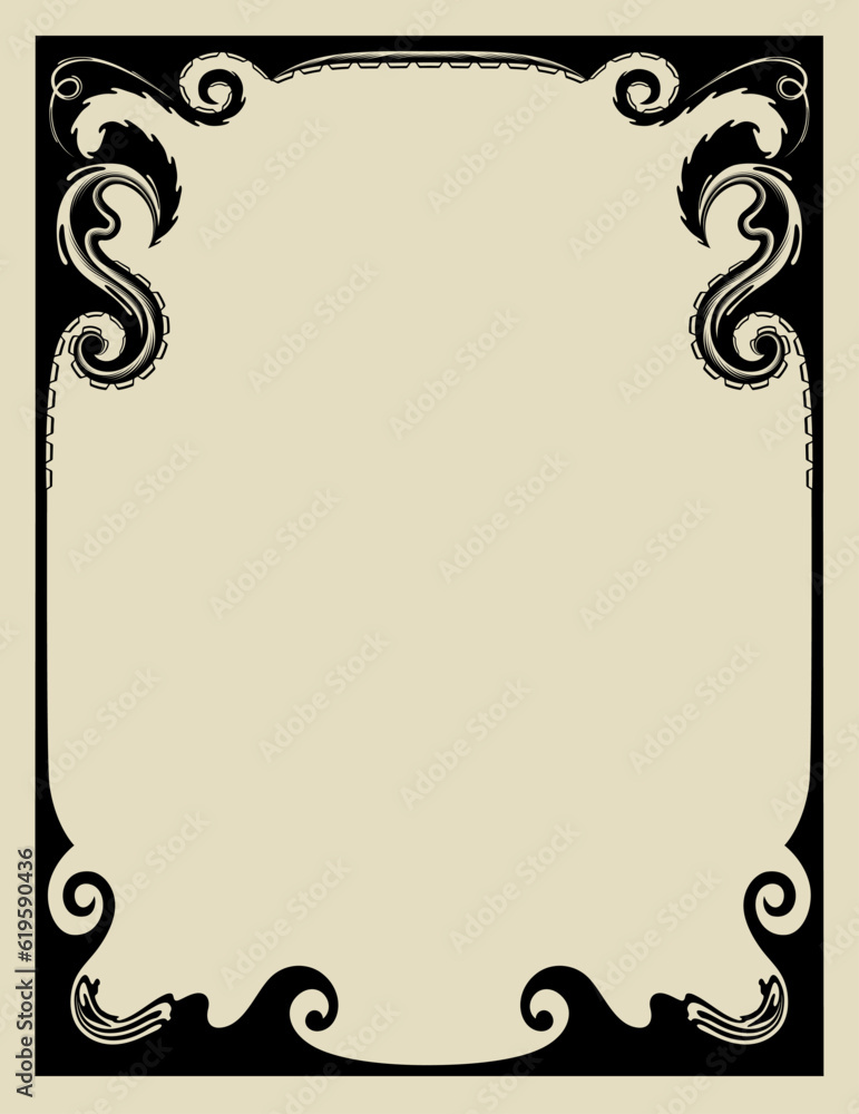 A vector border design incorporating elements of art nouveau and 1960s ...