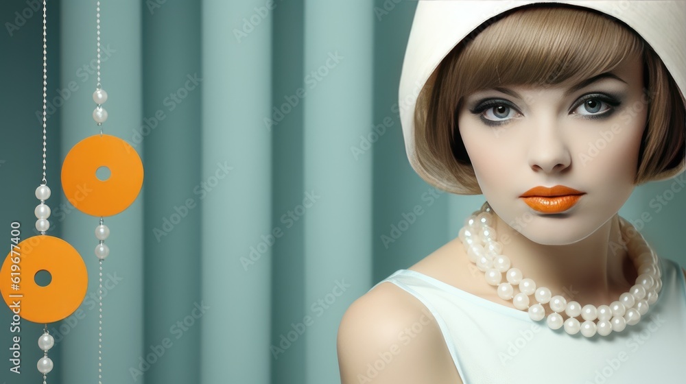 Beautiful retro portrait of a woman. Mod 1950s model. 1960 vintage ...