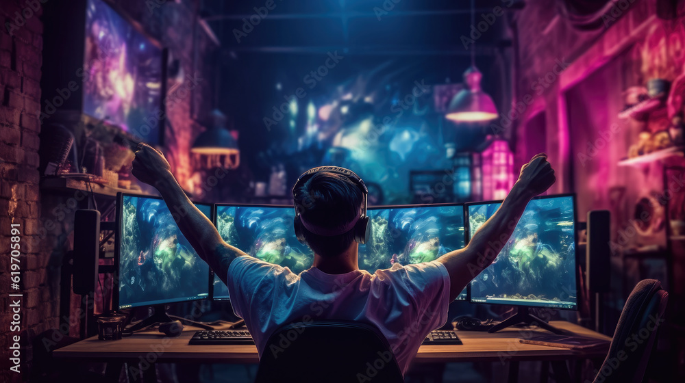 Professional eSports gamer rejoicing victor, HD, Background Wallpaper ...