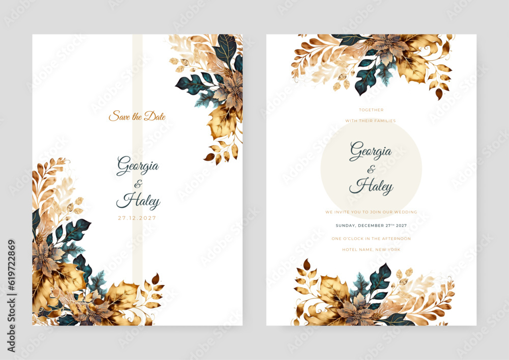 Dry floral wedding invitation card template design, with flowers and ...