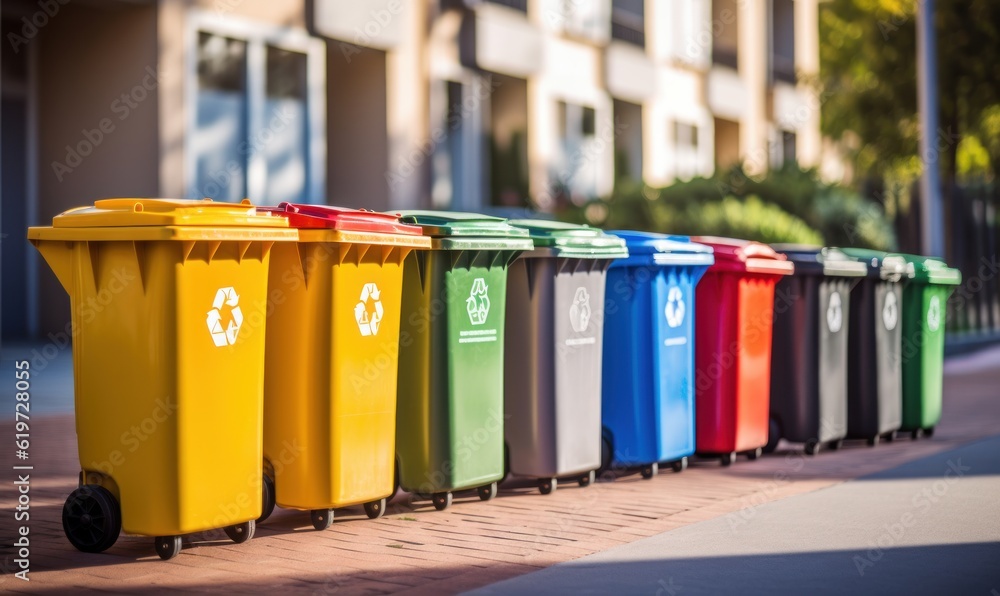 Different Colored Waste Bins, Recycling and Separating Different Types ...