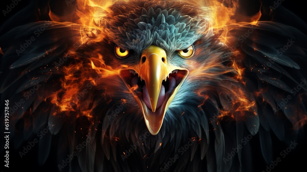 screaming mighty fantasy eagle with flames and glowing lights ...