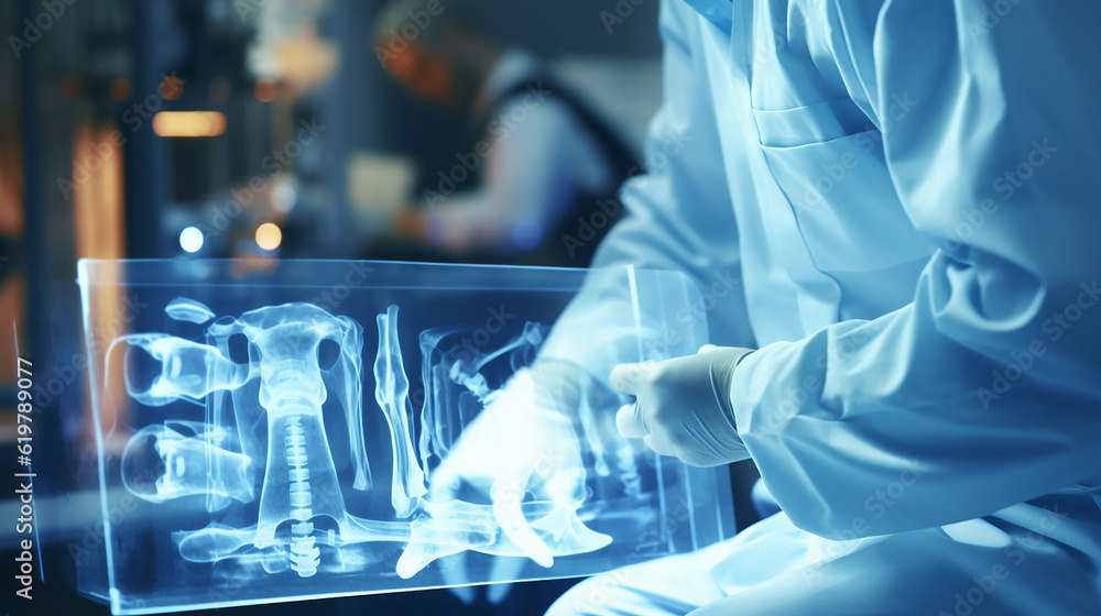 Orthopedic surgeon doctor examining patient's knee joint x-ray films ...