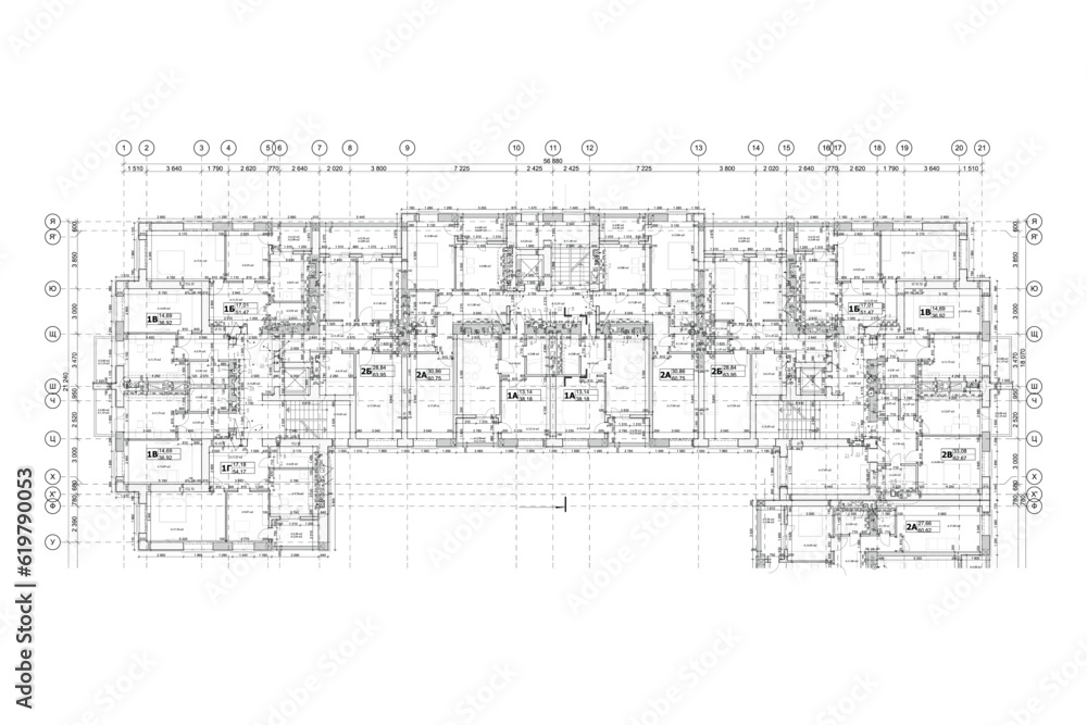 Vector architectural project of a multistory building floor plan Stock ...
