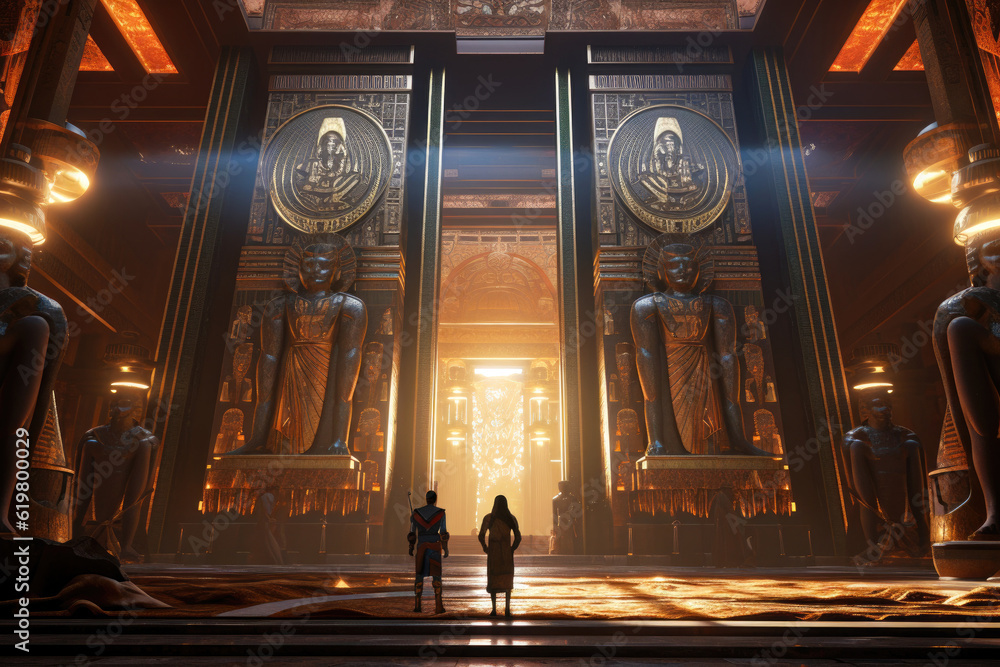 Moses and Aaron his brother facing the Pharaoh of Egypt in the Exodus ...