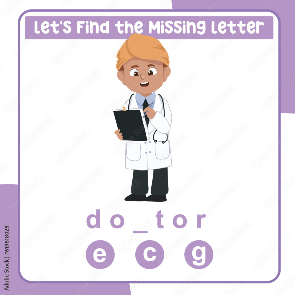 Find the missing letter doctor worksheet for kids learning professions ...