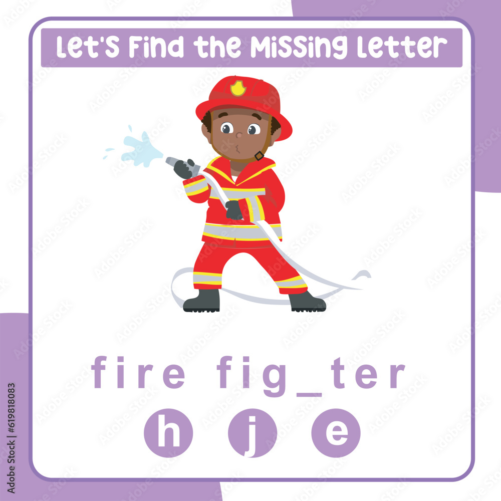 Find the missing letter fire fighter worksheet for kids learning ...