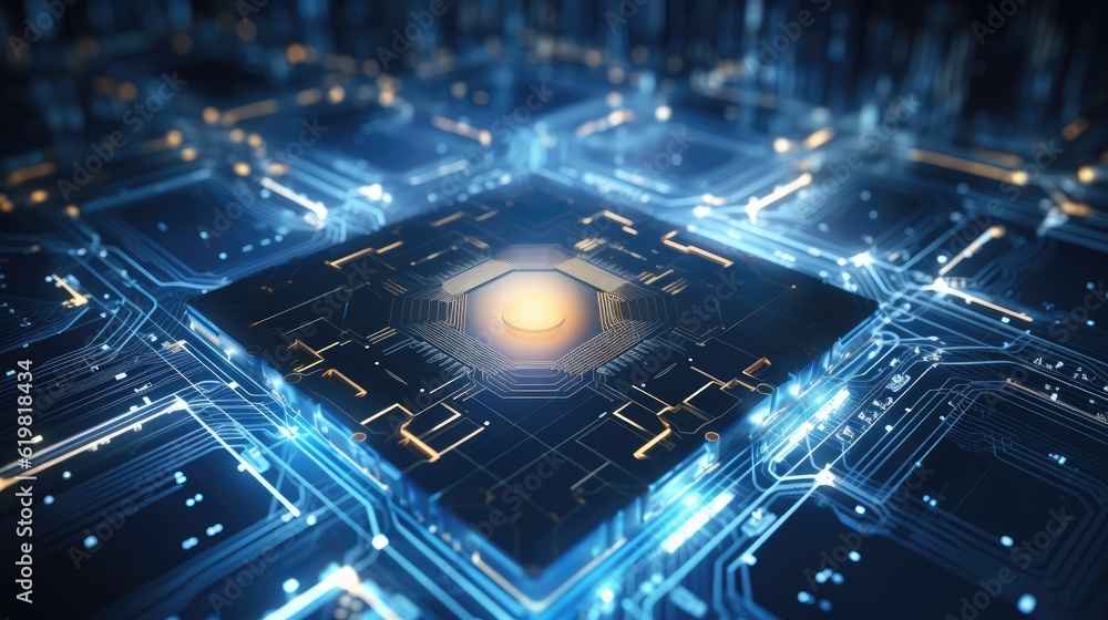 Abstract technology background of a quantum computing system with processor and electronic ...