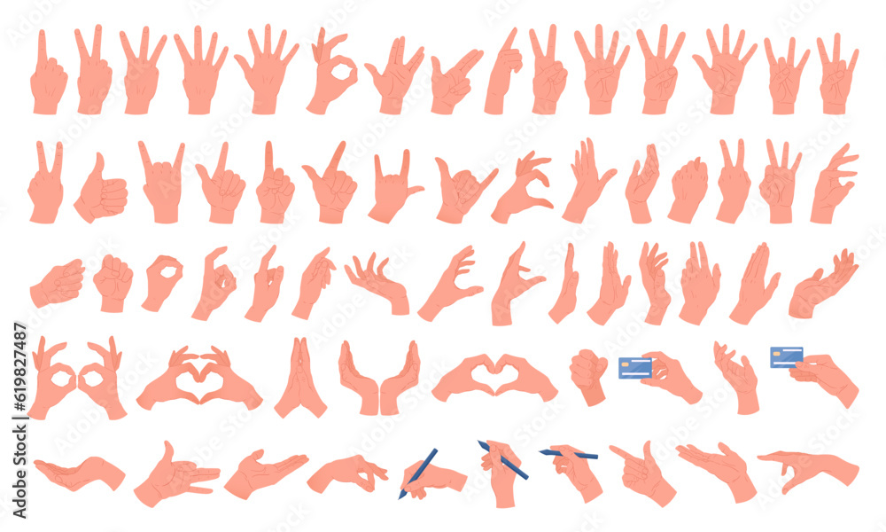 Cartoon hands gestures. Human hand holding things, thumb up, ok and ...