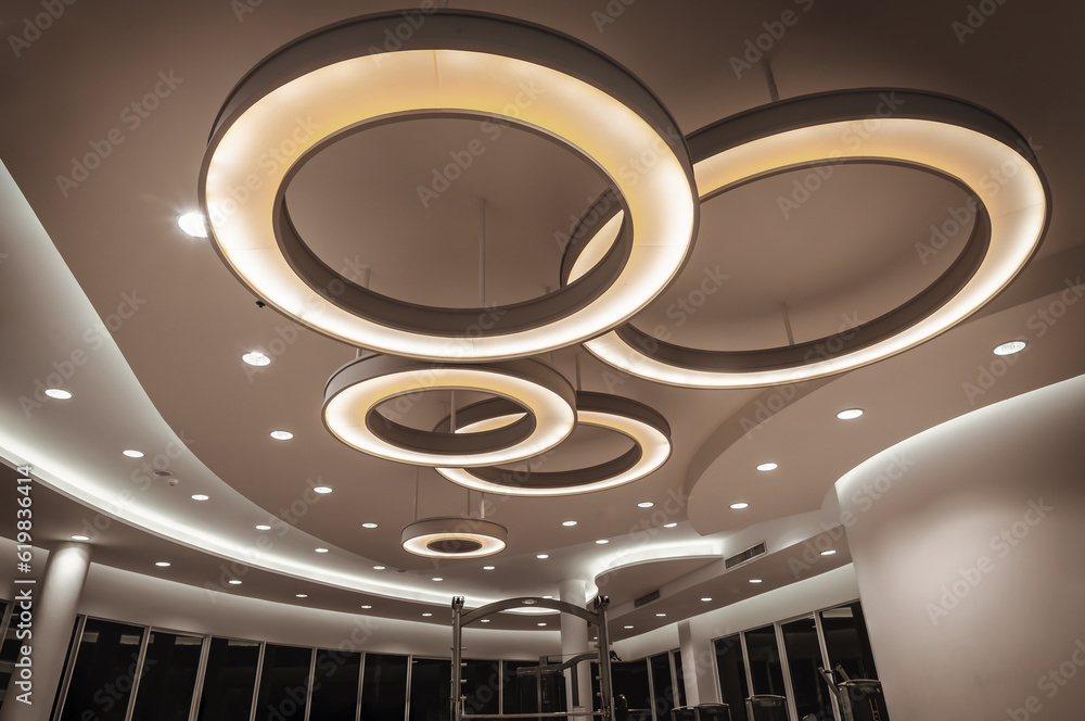 Hanging rounded ceiling mounted light fixtures with modern LED light ...