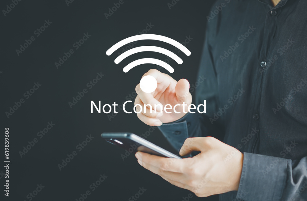Man Using A Computer Mobile To Connect To Wifi But Wifi Not Connected