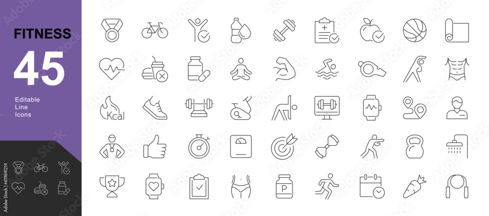 Fitness Line Editable Icons set. Vector illustration of modern thin ...