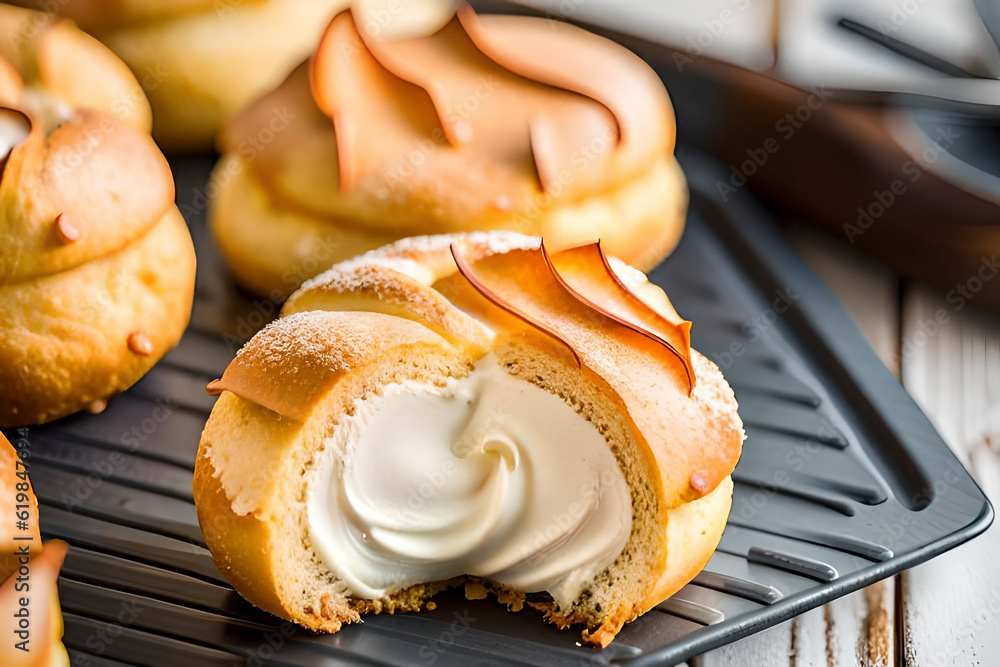 Generative AI image of Choux au Craquelin A delectable display of choux ...