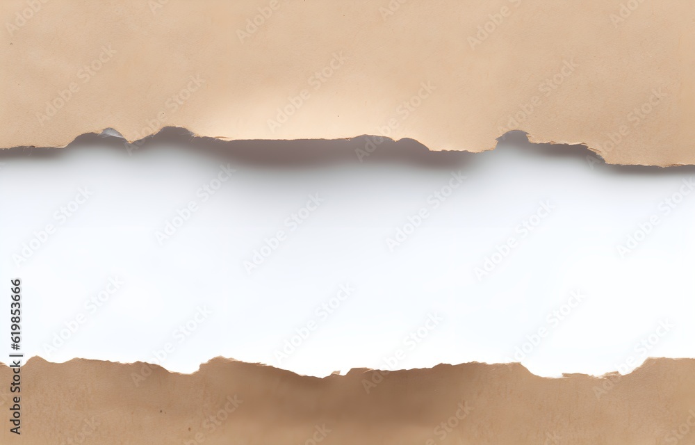Ripped beige paper frame on white background, layered depth, perfect ...