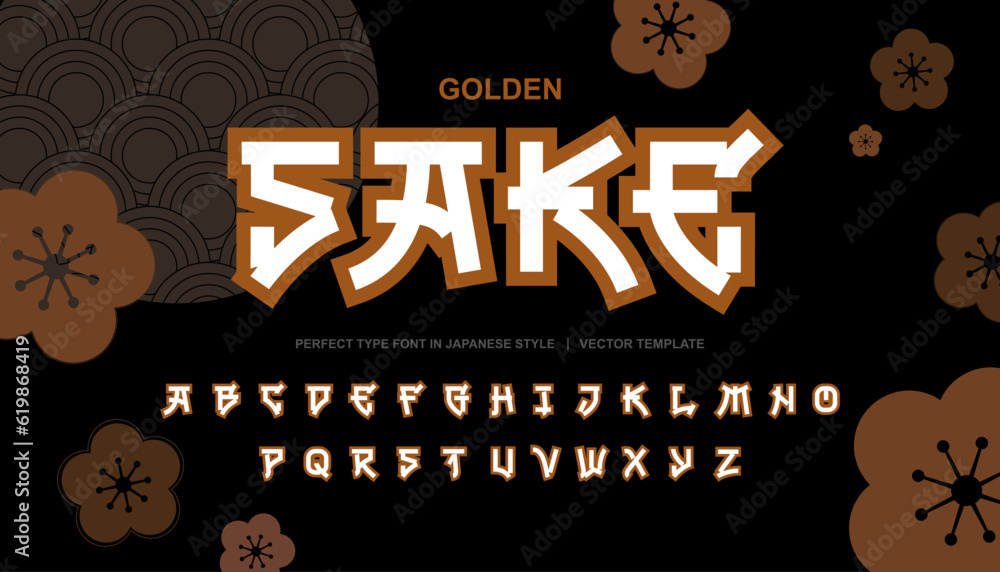 Sake - Japanese golden vector type font. Asian style type font. Golden ...