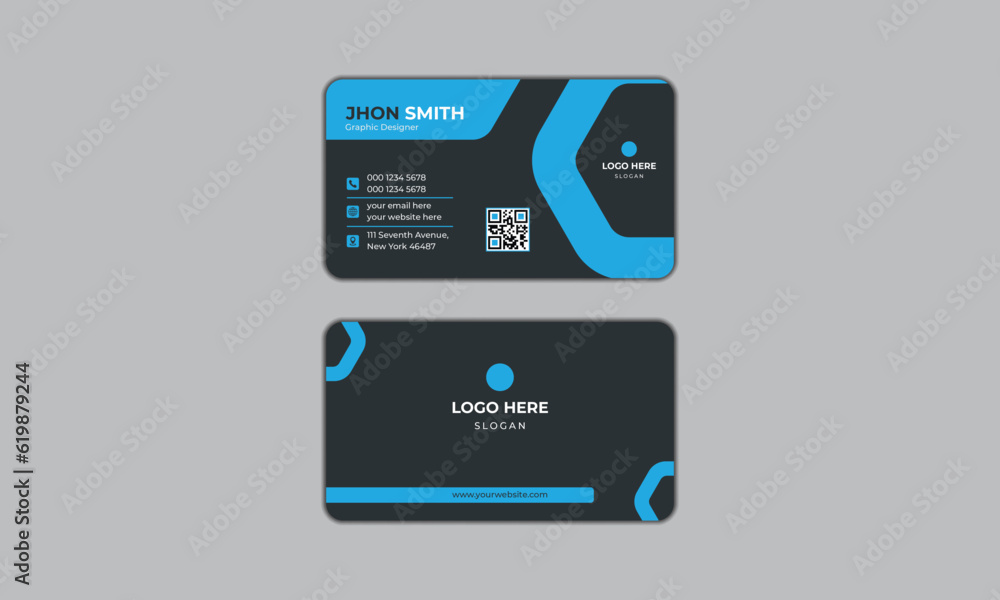 Blue and grey black color simple Business card design with QR code ...