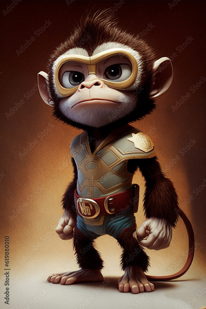 Adorable little MONKEY hero, comic character Stock Illustration | Adobe ...