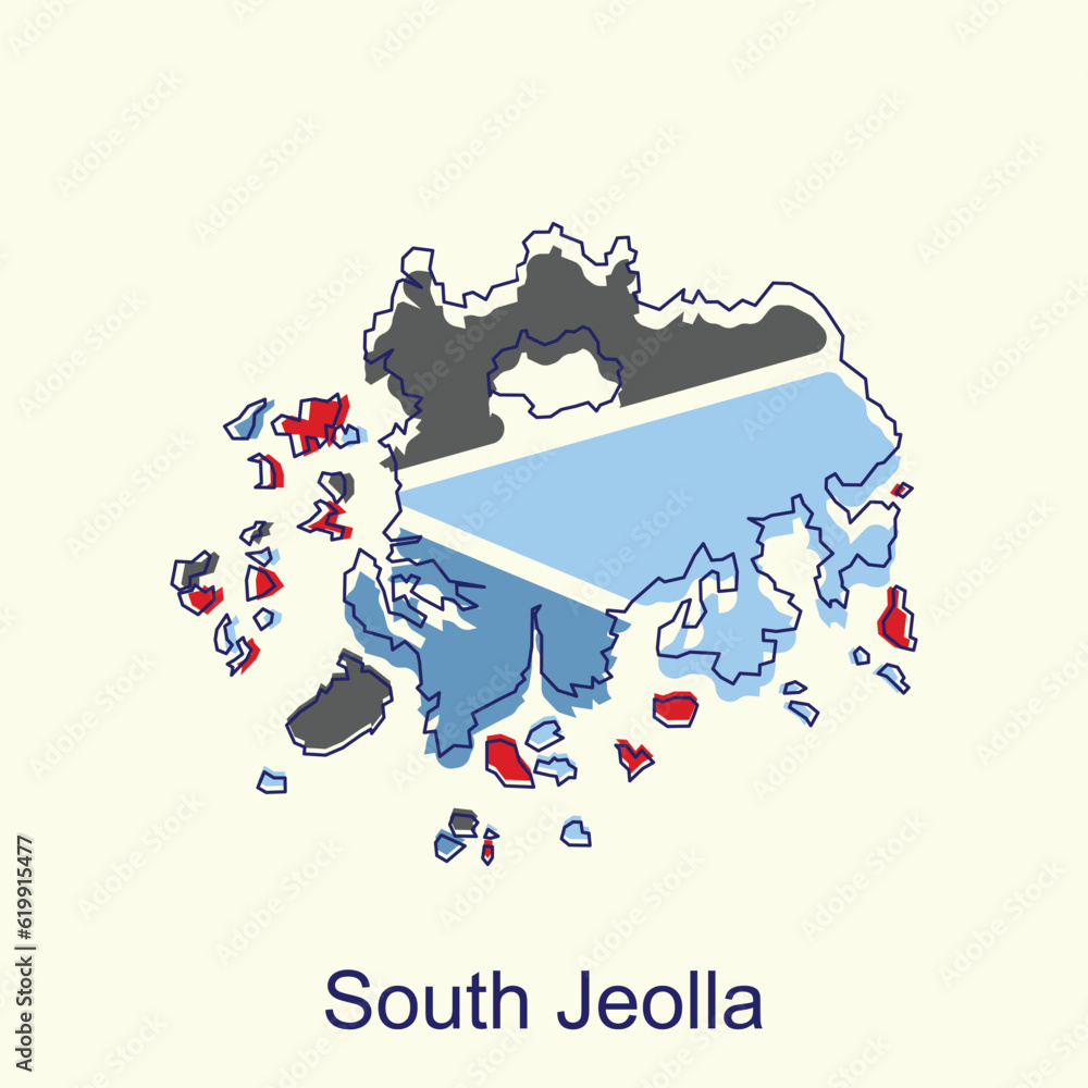 South Jeolla map vector illustration on white background, detailed map ...