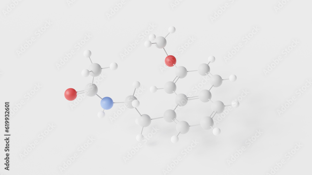 agomelatine molecule 3d, molecular structure, ball and stick model, structural chemical formula ...