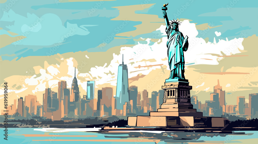 New York,The statue of liberty, 2d cartoon vector illustration. Stock ...