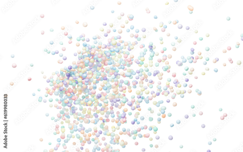 Foto de Stock Styrofoam mini ball fly explosion, Pastel foam mini balls float explode, abstract ...