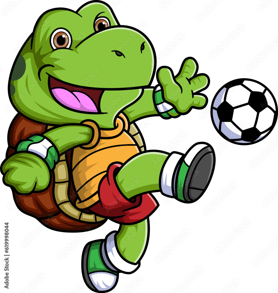Cartoon little turtle playing soccer Stock Vector | Adobe Stock
