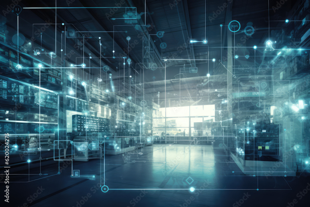 Industrial IoT smart factory concept, featuring a factory building ...