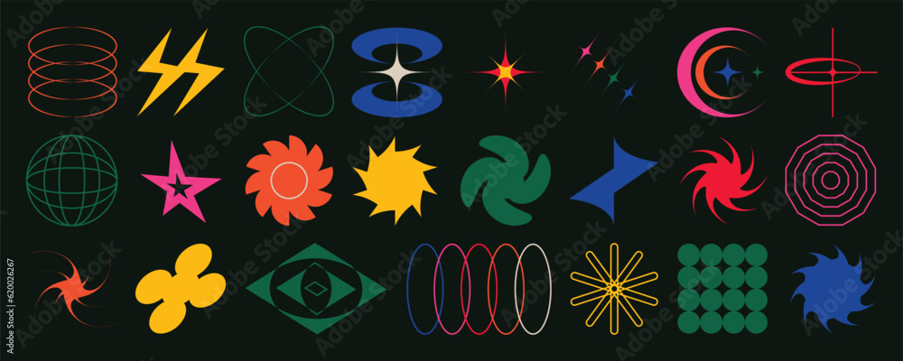 Set of abstract retro geometric shapes vector. Collection of ...