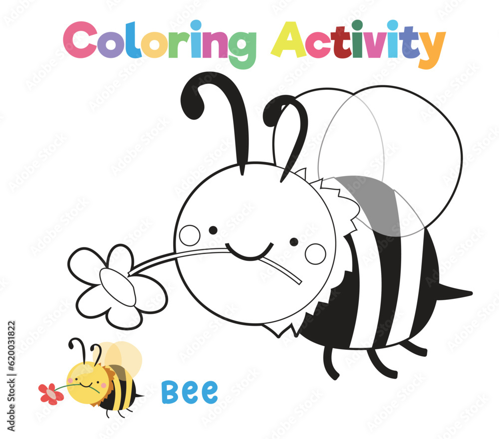 Coloring a cute bee. A colouring page of the insect. Coloring activity ...