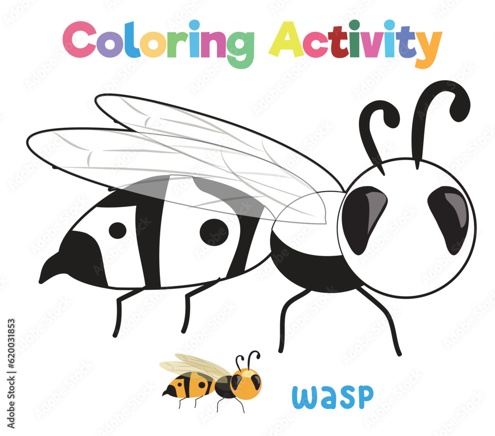 Coloring a cute wasp. A colouring page of the insect. Coloring activity ...